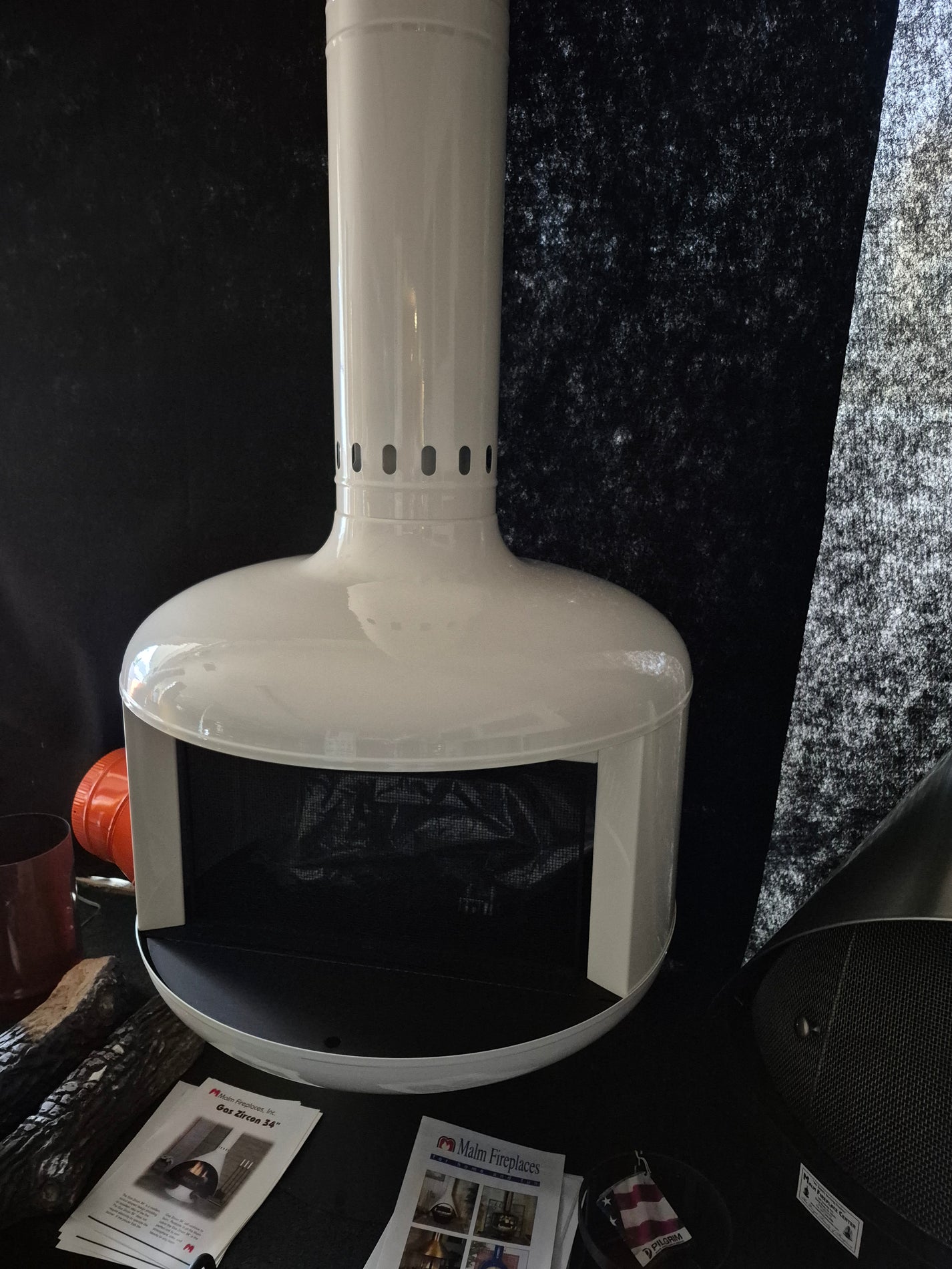 WHITE and BLACK Malm Zircon Wood 34" Mid Century Modern Fireplace MCM ...