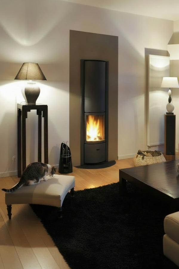 Stûv 30 Compact H - 360° rotating 6KW wood burning Stove - StûvGrey ...